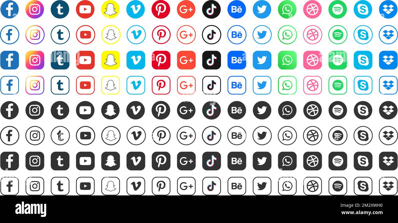 Social media icons or social network logos flat vector icon set ...