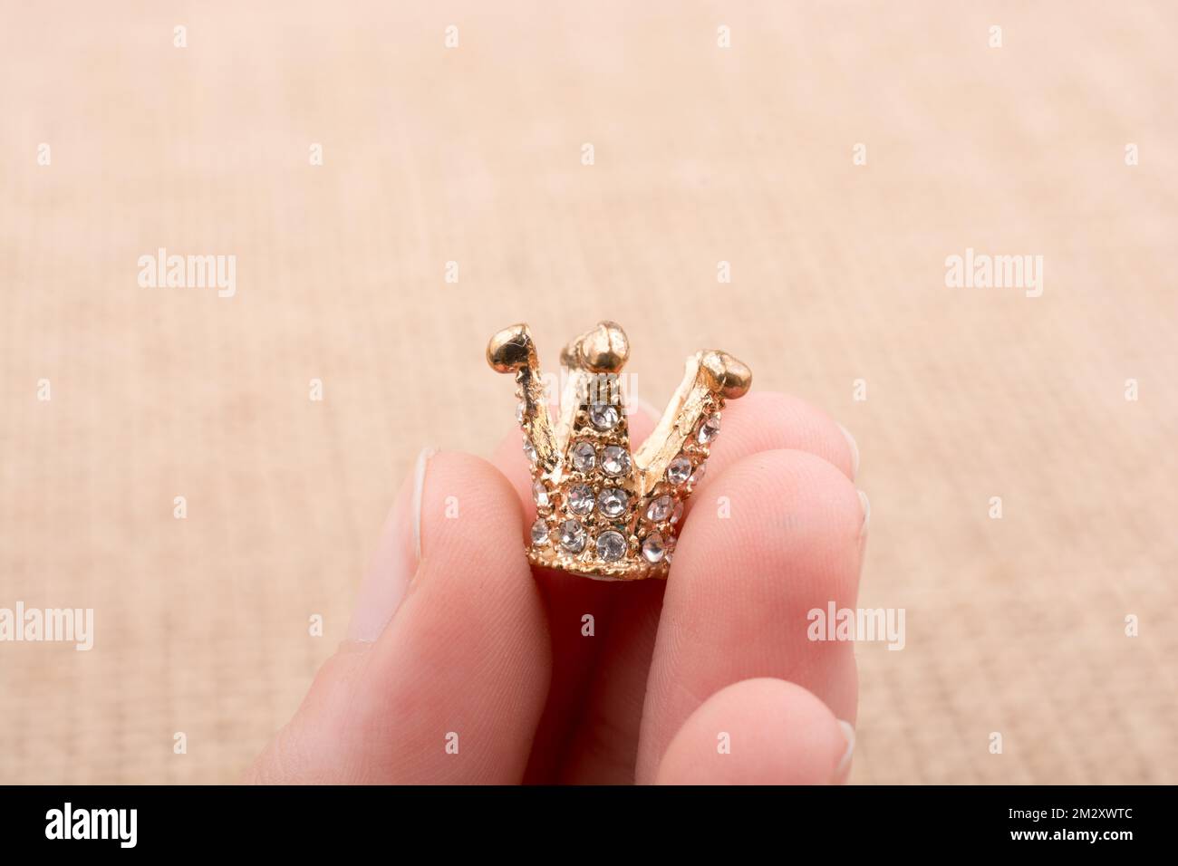 Hand holding a little model crown in hand Stock Photo - Alamy