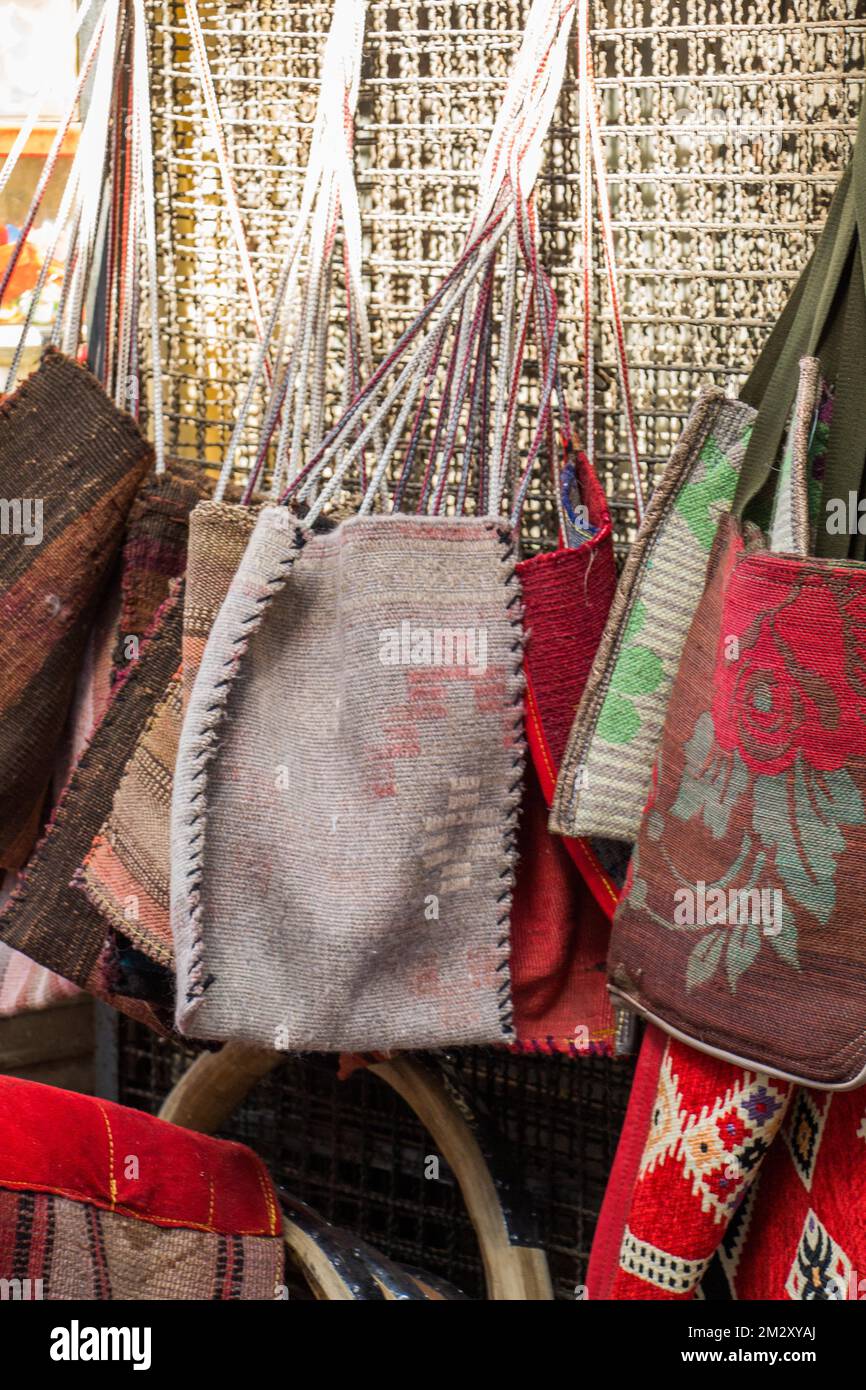 Traditional style handmade woven bags made of fabric Stock Photo - Alamy