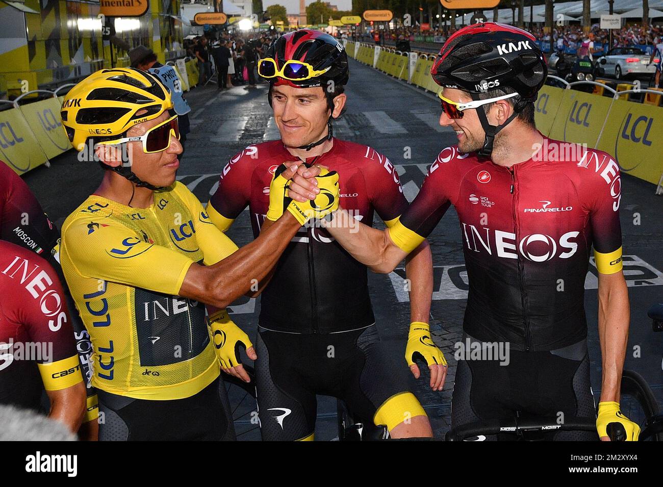 Colombian Egan Bernal of Team Ineos, British Geraint Thomas of Team ...
