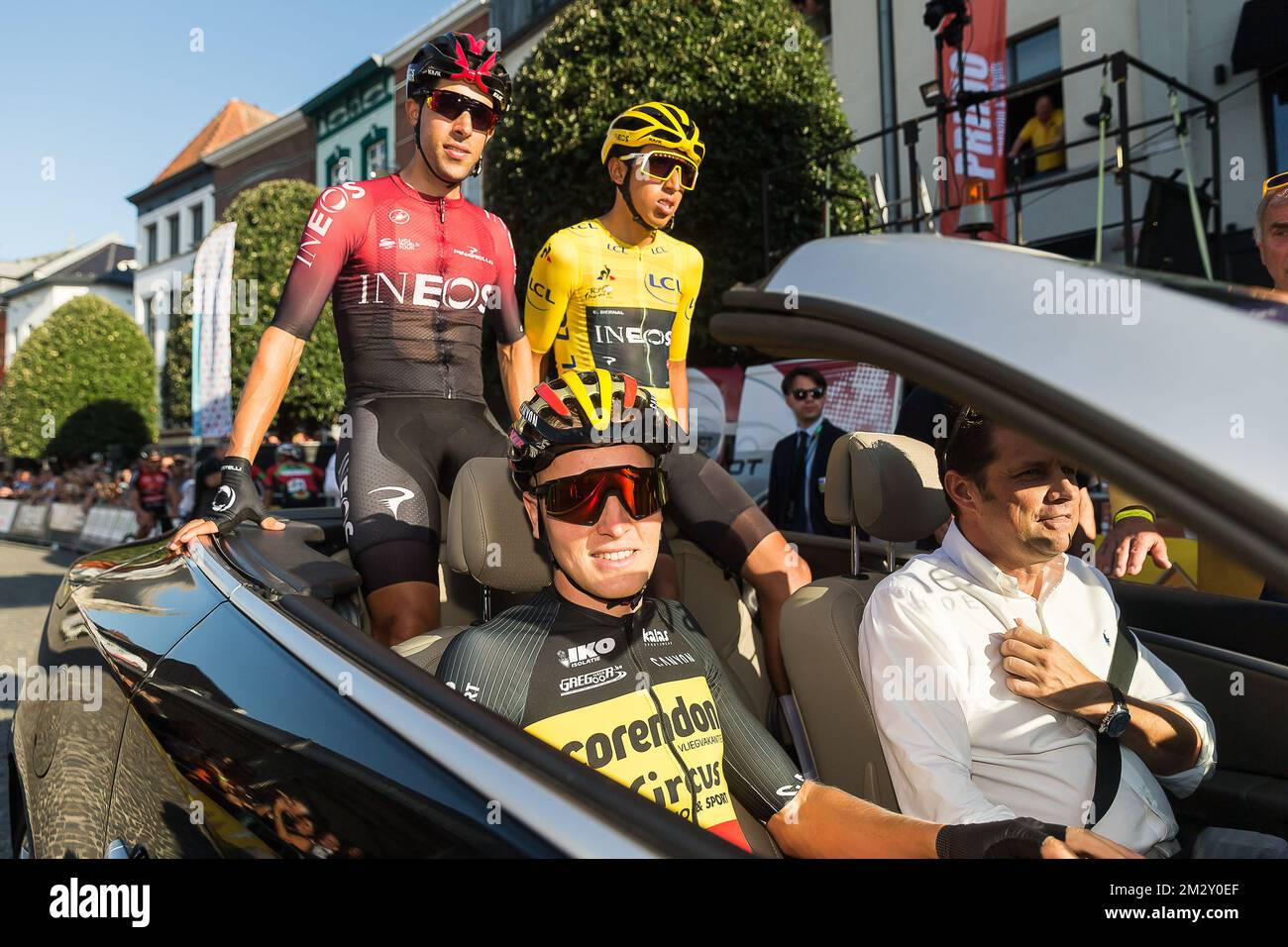 Spanish Jonathan Castroviejo of Team Ineos, Belgian Tim Merlier of ...