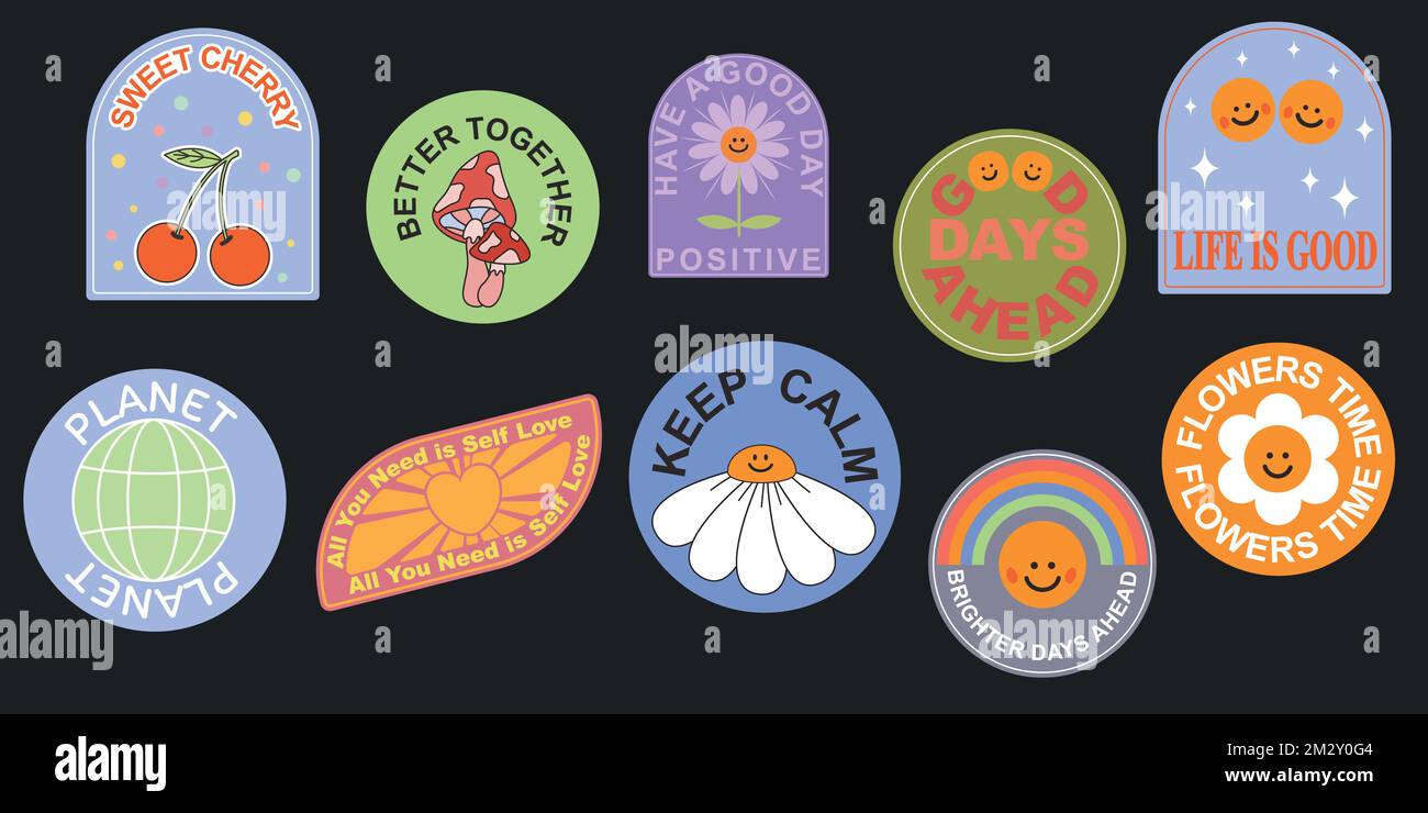 Big set modern cute smiling cartoon label stikers shape Stock Vector ...