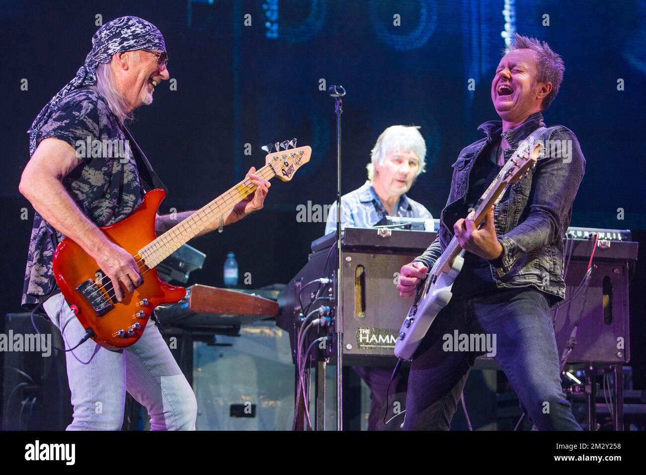 Roger Glover, bass player left and Simon McBride, lead guitarist with ...