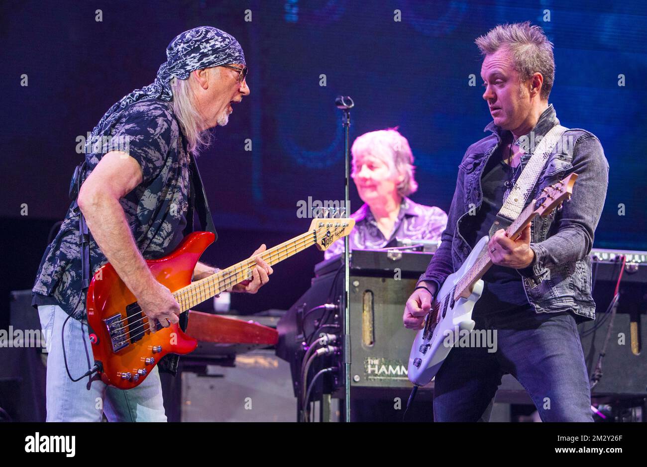 Roger Glover, bass player left and Simon McBride, lead guitarist with ...