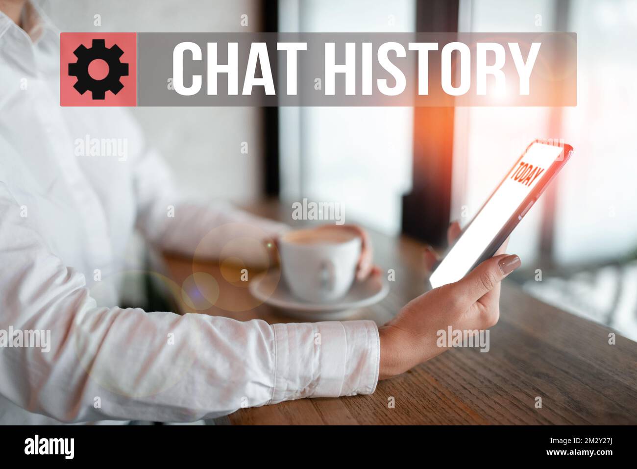 Text caption presenting Chat History. Conceptual photo archive of ...
