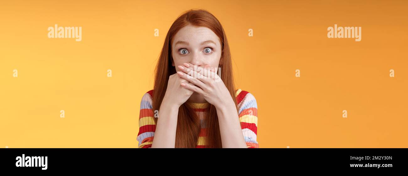 Oops sorry. Girl feeling awkward saying inappropriate word standing ...