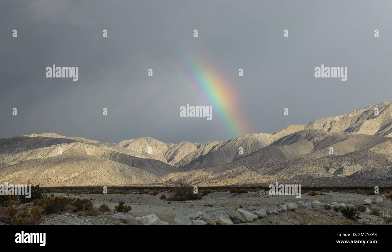 Rainbow Over the Desert Mountains Near Palm Springs, California Stock ...
