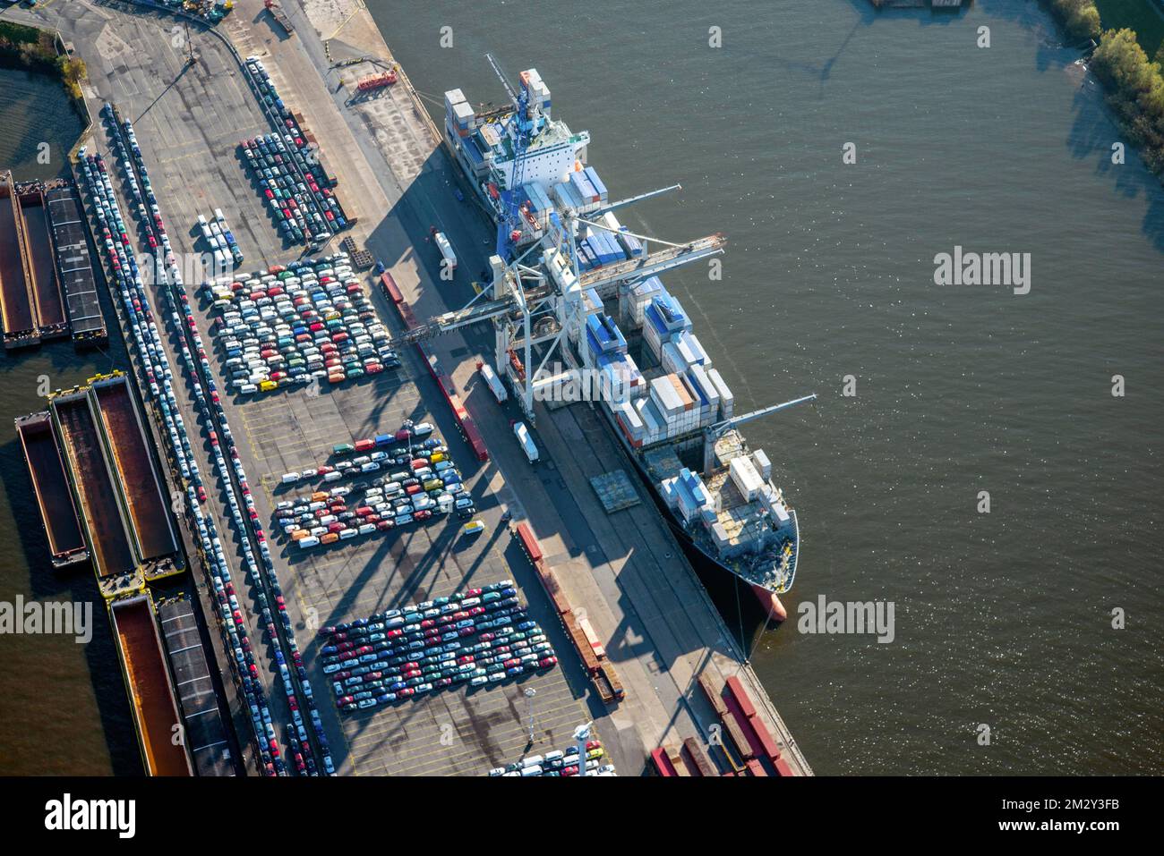 Aerial view of the Unikai, multi-purpose quay, car loading, container ...