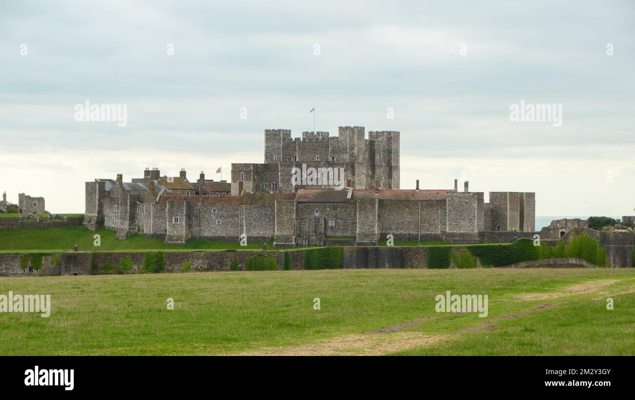 Dover historical castle landmark and green field. kent district uk ...