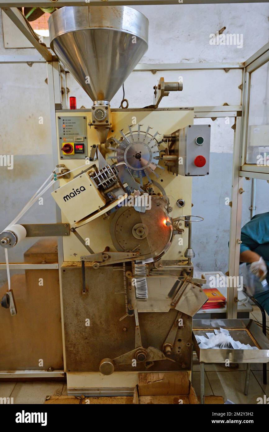 Tea bag making machine of the Seyte Tea Company, Mahe Island ...