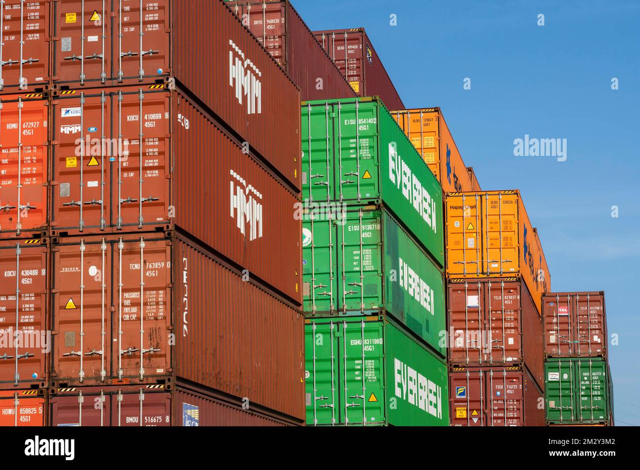 Container, colourful, stack, logistics, Hamburg, Germany Stock Photo ...