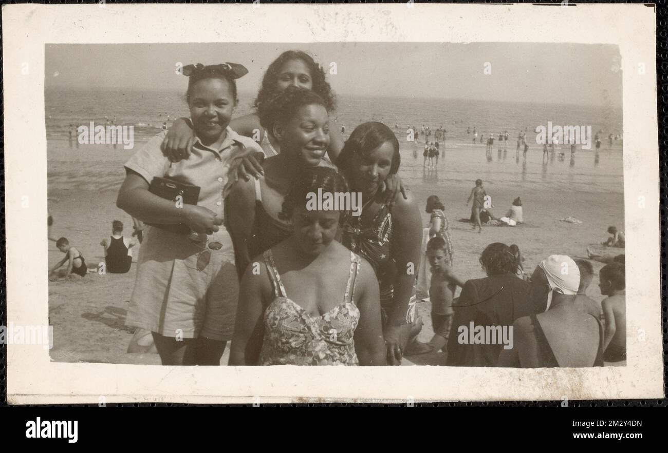 Five women pose at the beach , Beaches, Bathing suits. Jack Miller ...
