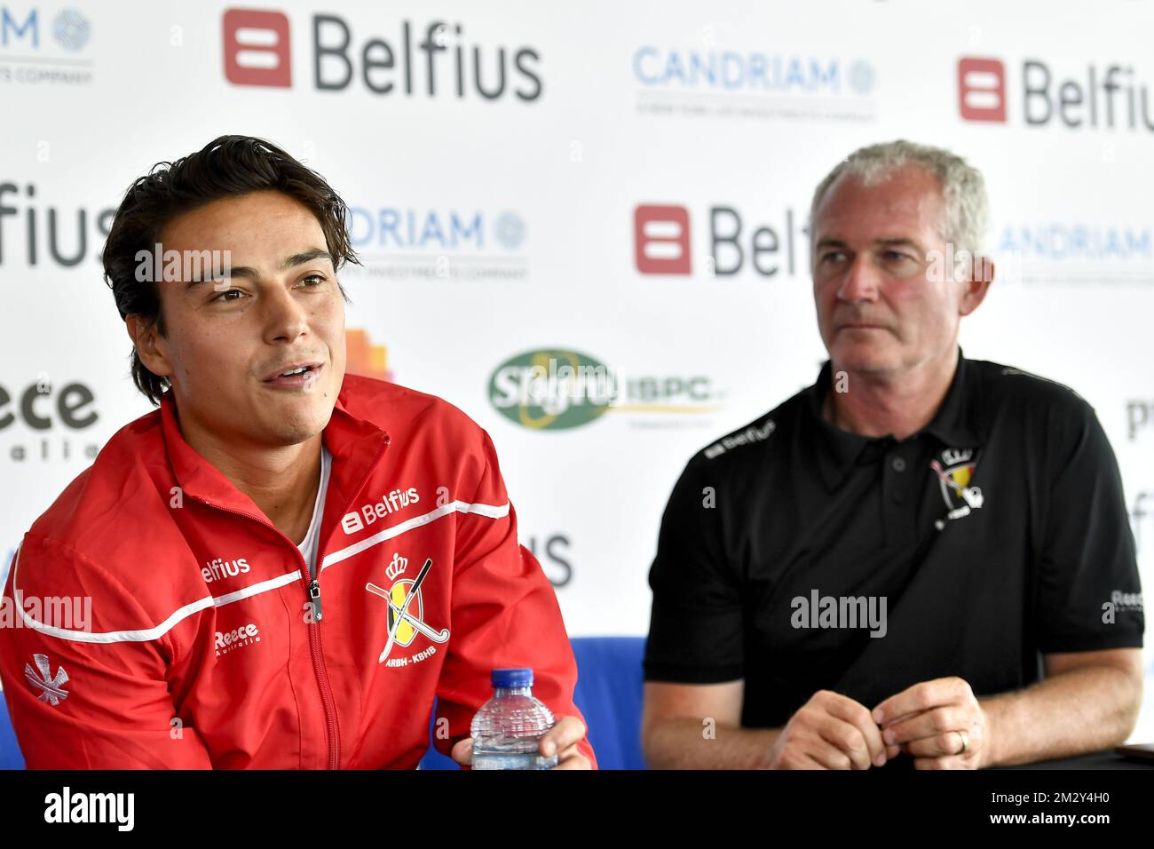 Belgium's captain Thomas Briels and Belgium's head coach Shane McLeod ...