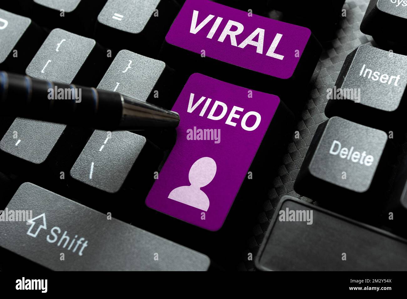 Sign displaying Viral Video. Word for the video that becomes popular ...