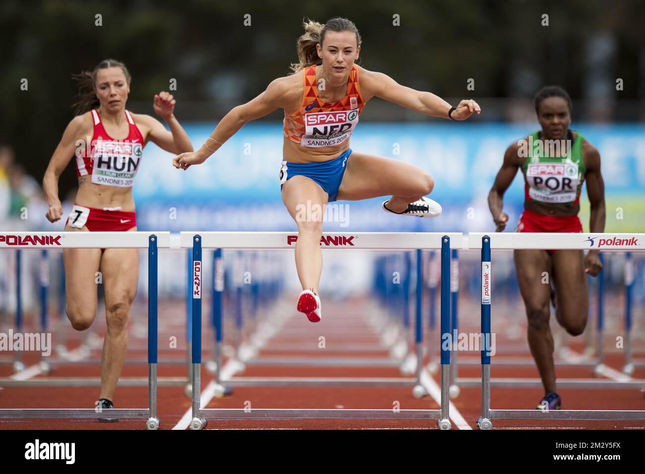 Dutch Nadine Visser pictured in action during 100m hurdles race on day ...