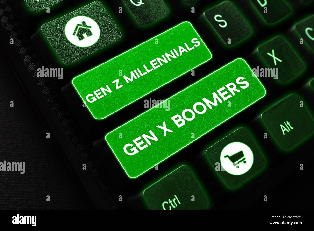 Hand writing sign Gen Z Millennials Gen X Boomers. Word for ...