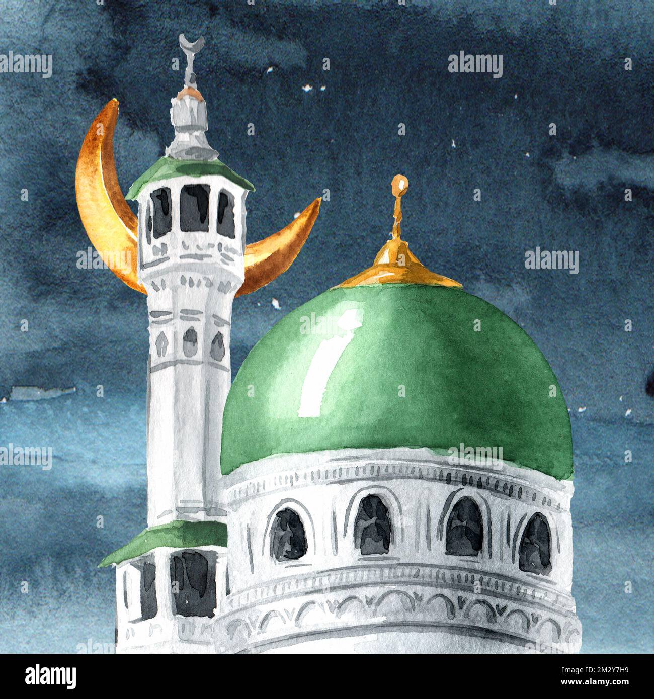 Islamic mosque and crescent moon, ramadan kareem concept, muharram ...