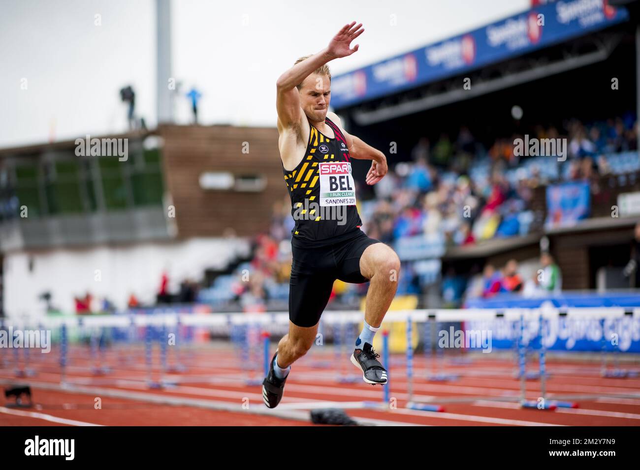 Belgian Bjorn De Decker pictured in action during the men's triple jump ...