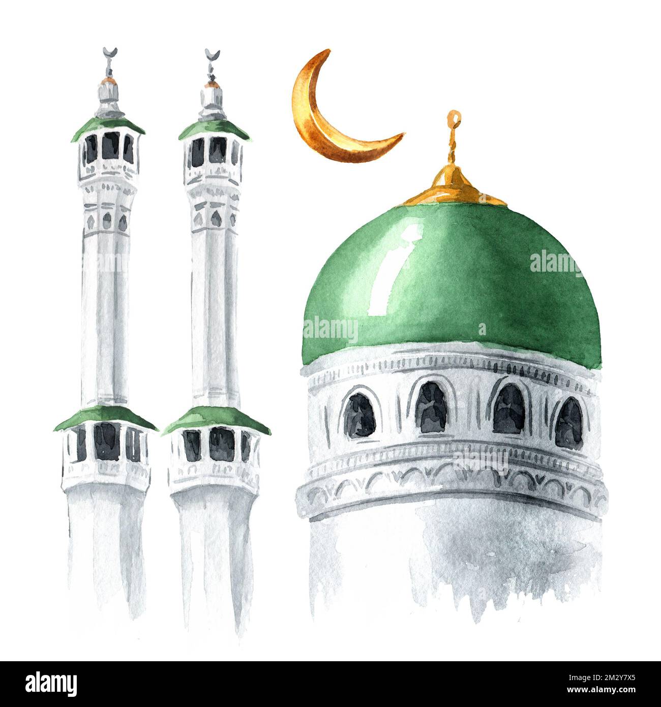 Islamic mosque elements set. Hand drawn watercolor illustration ...