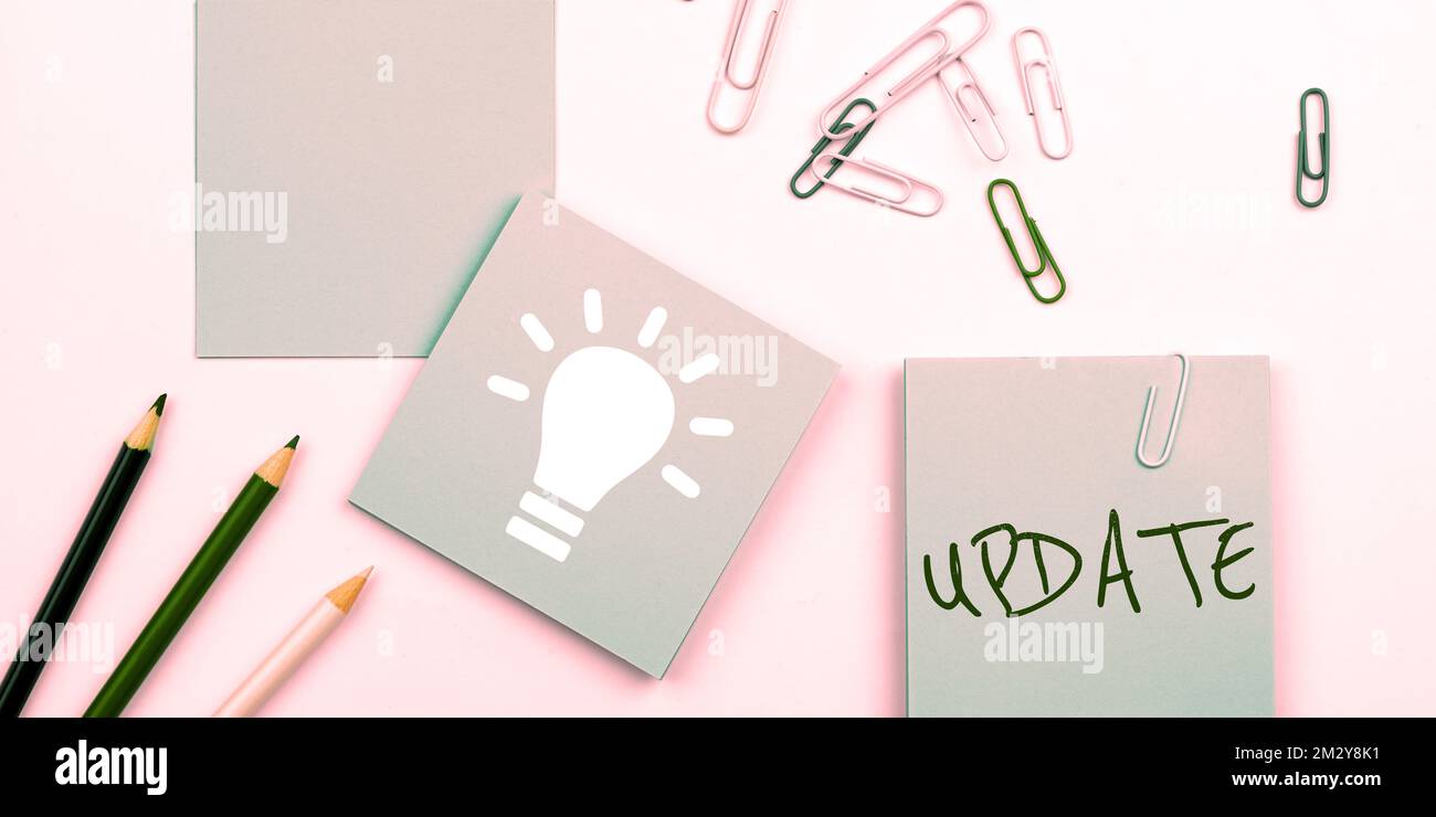 Handwriting text Update. Word Written on Up to date Make something more modern or updated newer ...