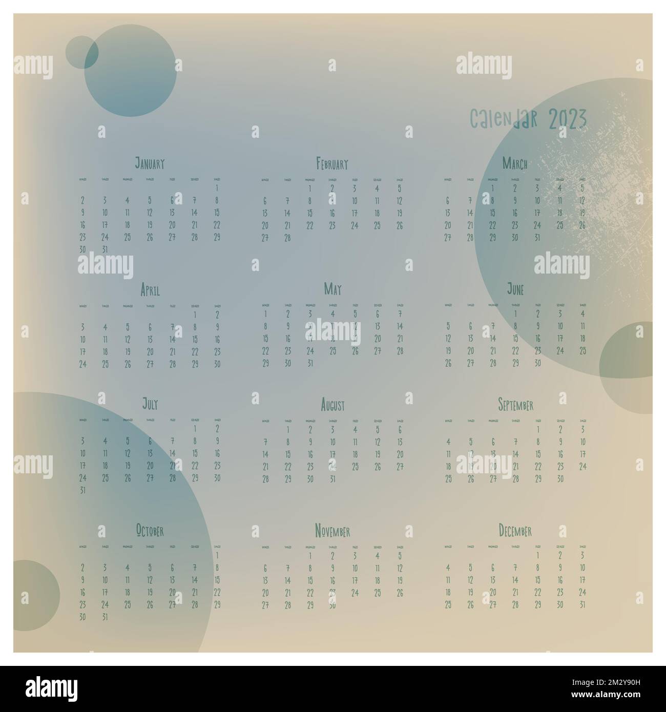 2023 calendar by months, vintage style old grunge paper with Planets ...