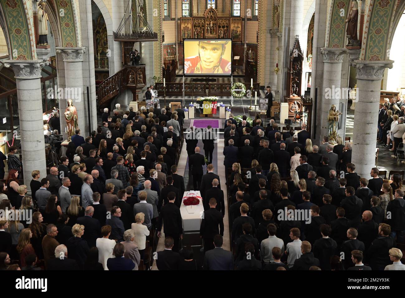 Interior view, during the funeral ceremony for Belgian cyclist Bjorg ...