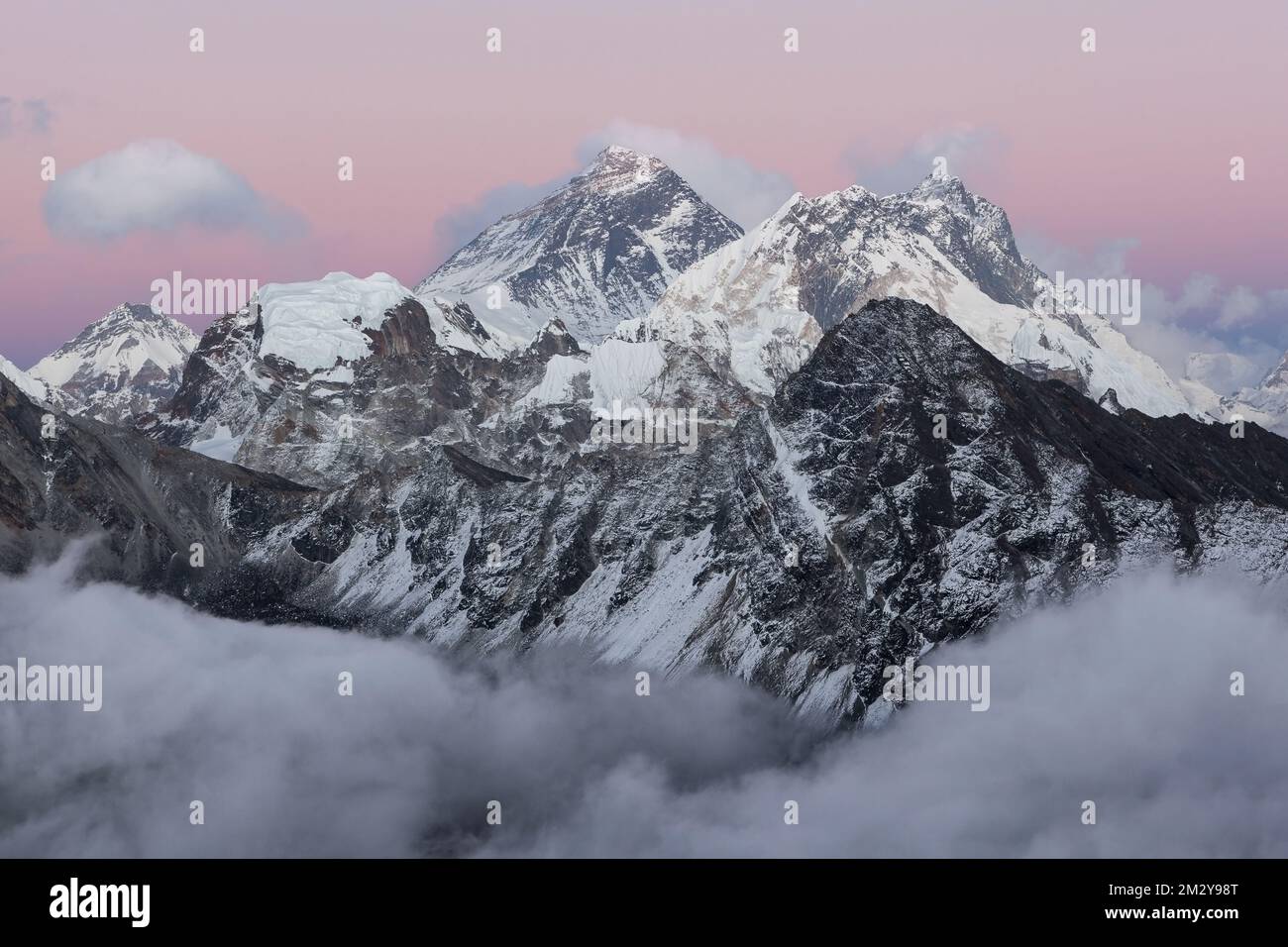 Mount Everest view from Gokyo Ri. Picturesque sunset over Everest with ...