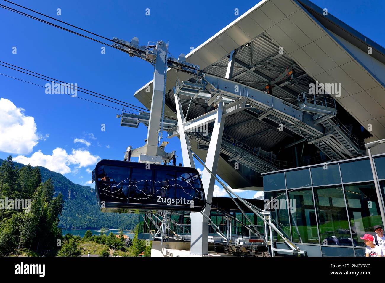 New cable car to the Zugspitze from the Eibsee lake, Grainau, Bavaria ...