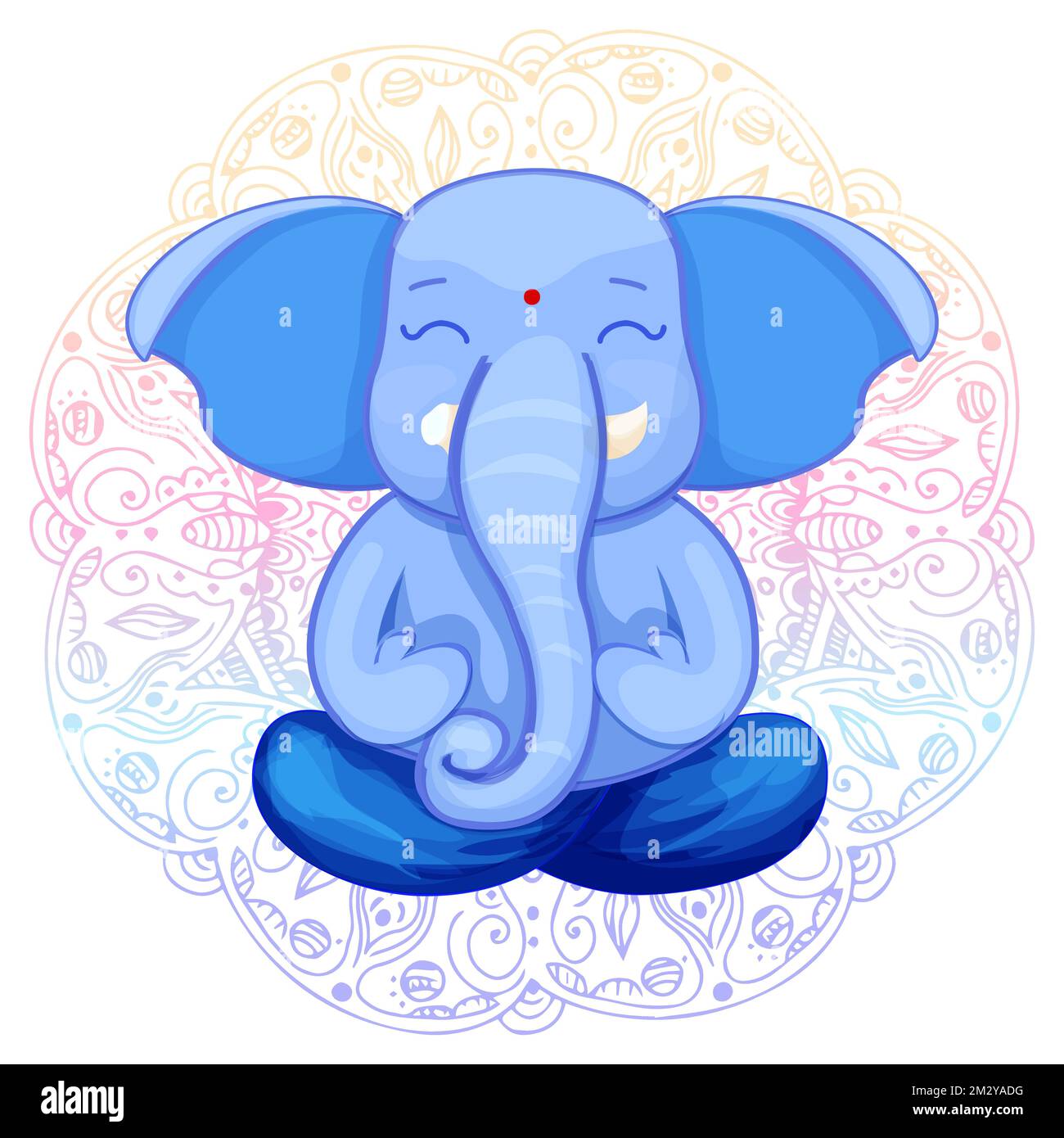 Ganesha god cute character lotus pose, meditation in cartoon style with ...