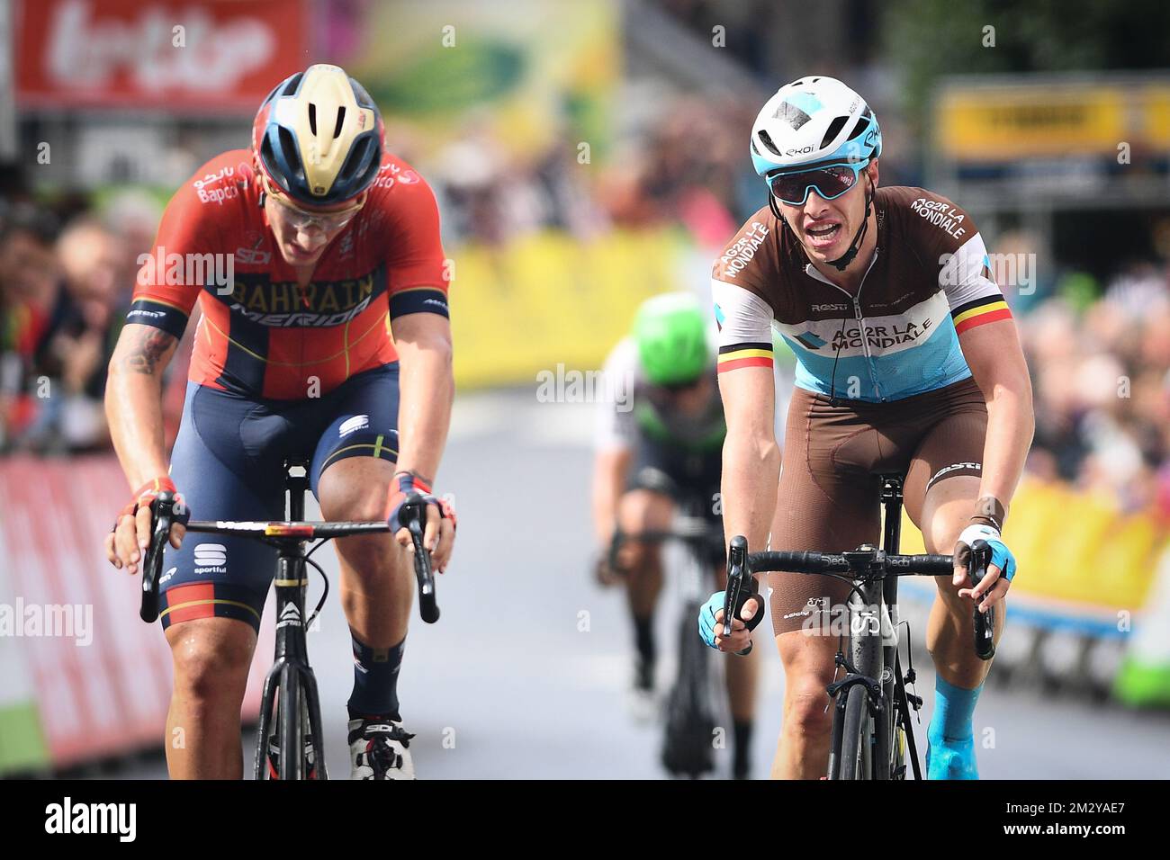 Spanish Ivan Garcia Cortina of Bahrain-Merida and Belgian Oliver Naesen ...