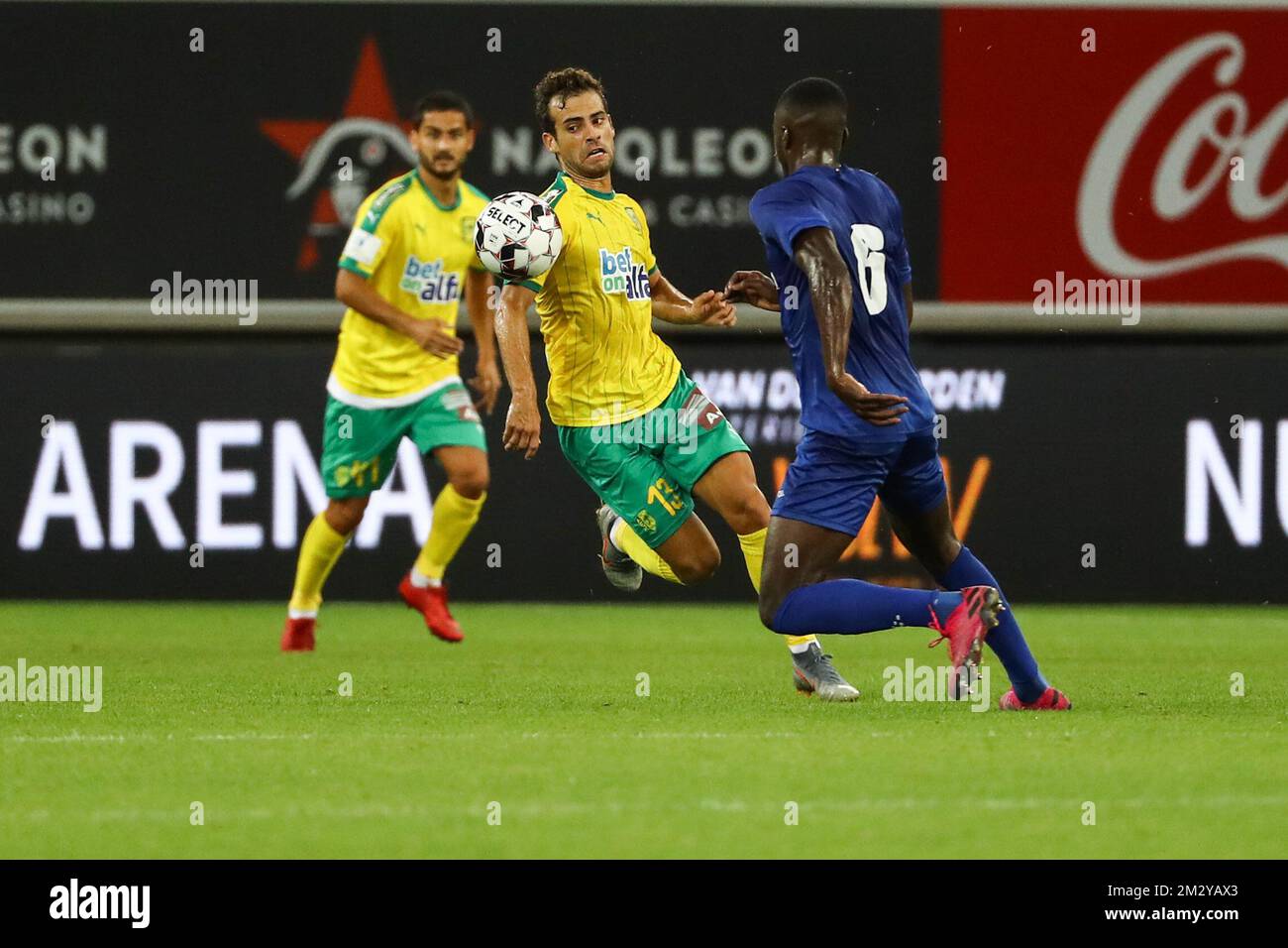Larnaca's Hector Hevel and Gent's Elisha Owusu battle for the ball ...