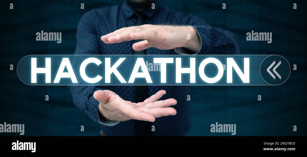 Conceptual caption Hackathon. Business showcase event where large ...