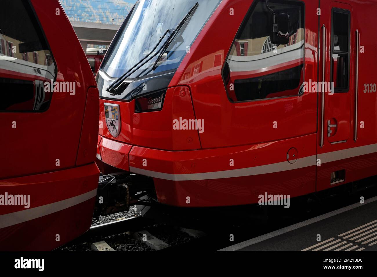 Passenger train RHB Rhaetische Bahn, St. Moritz, Switzerland Stock ...