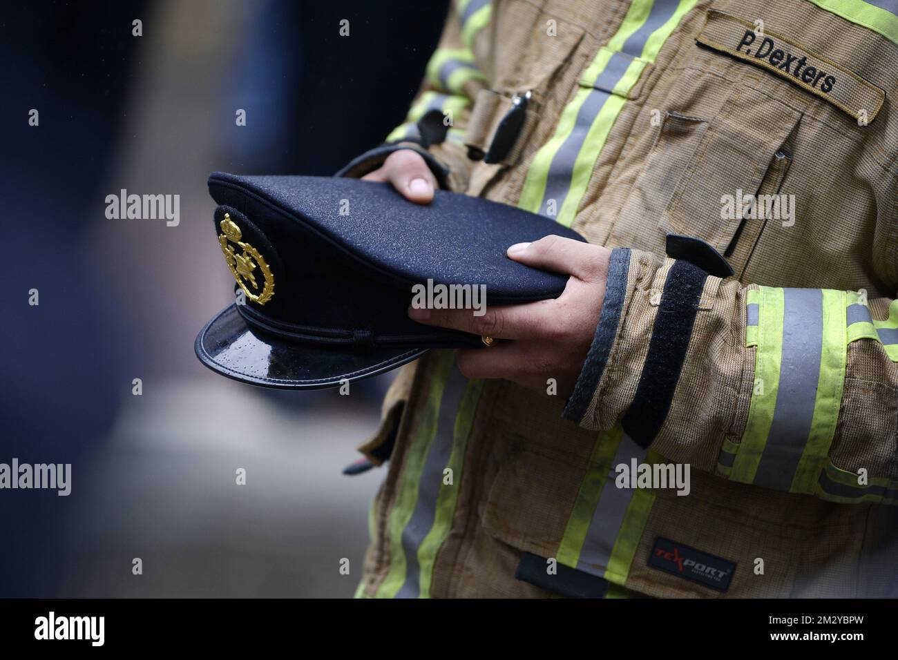 Illustration picture shows a memorial service for two deceased firemen ...
