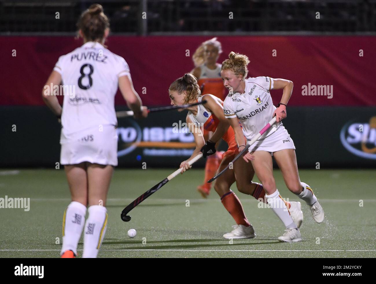 Netherlands' Kelly Jonker and Belgium's Michelle Struijk fight for the ...