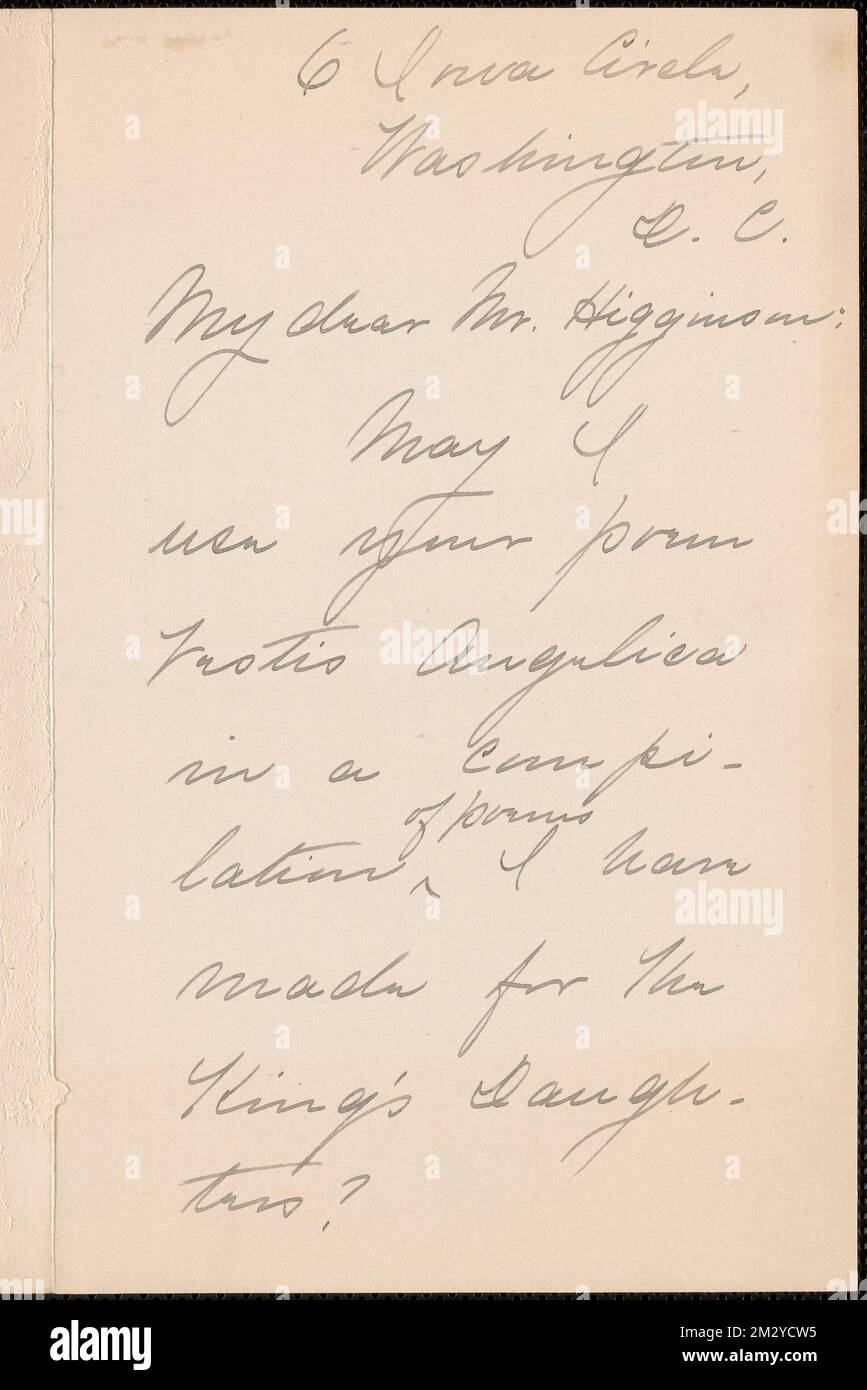 Florence P. Lea autograph note signed to Thomas Wentworth Higginson ...