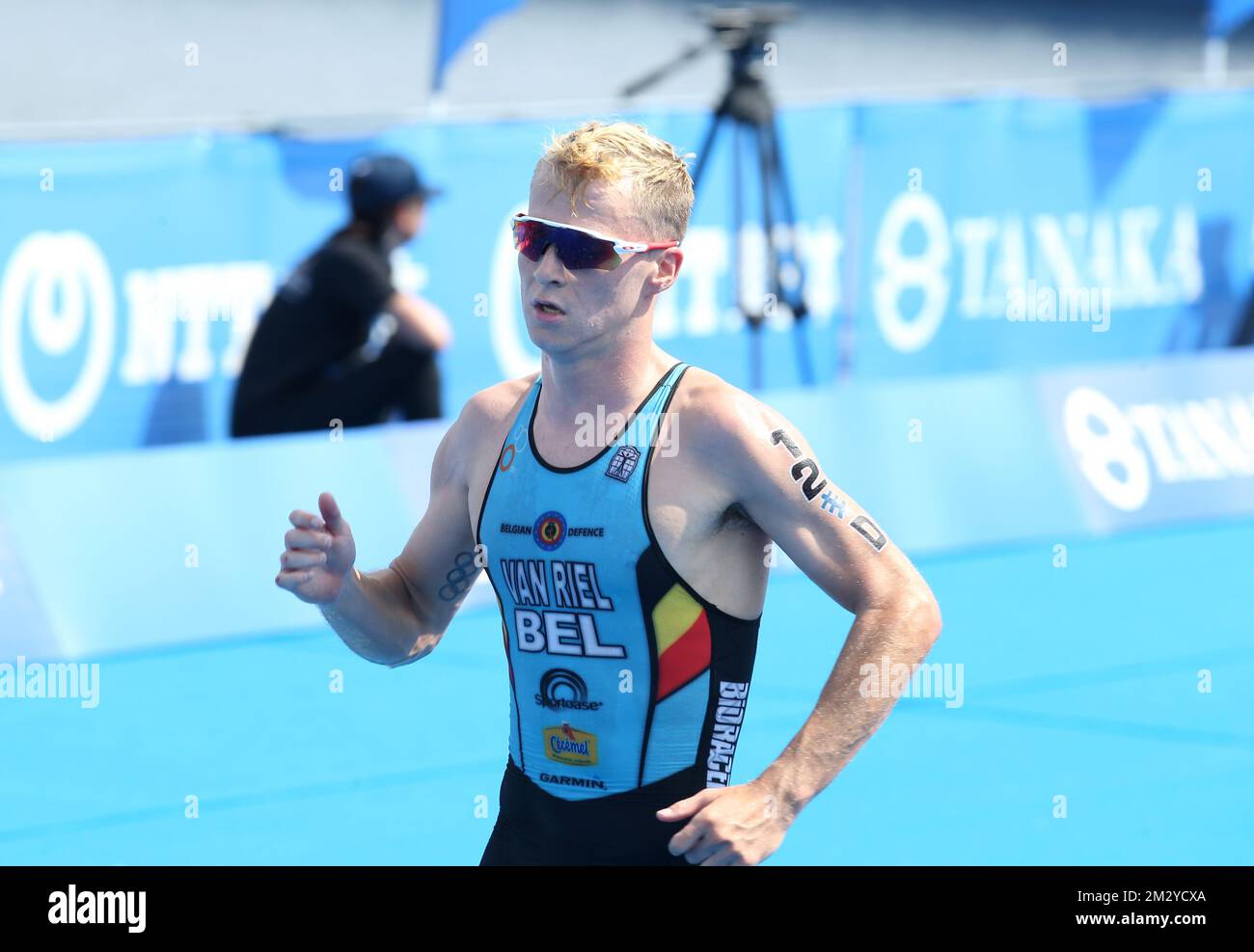 Belgian Maarten Van Riel, in action during the run of the mixed relay ...