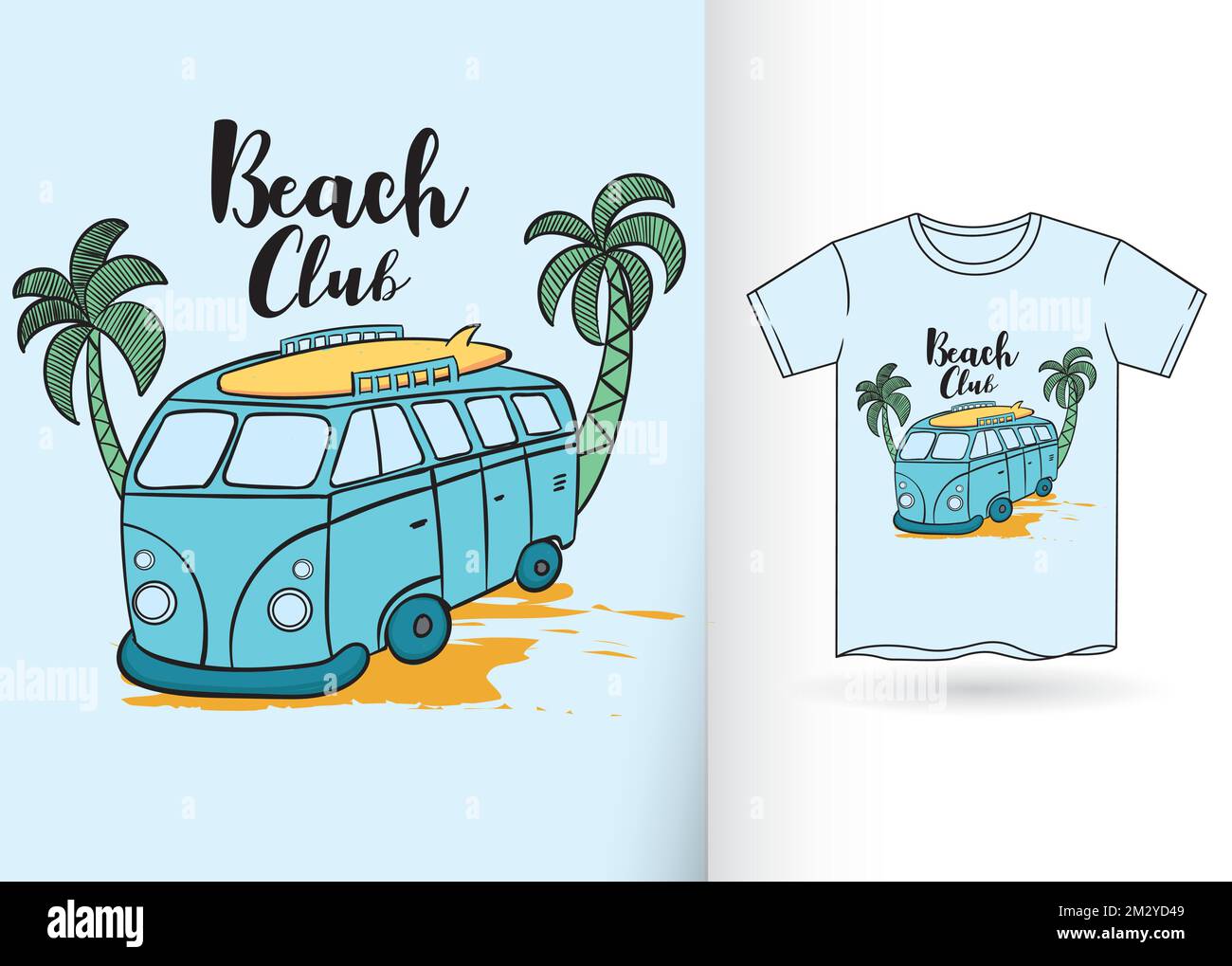Hand drawn van illustration for t shirt with template Stock Vector ...