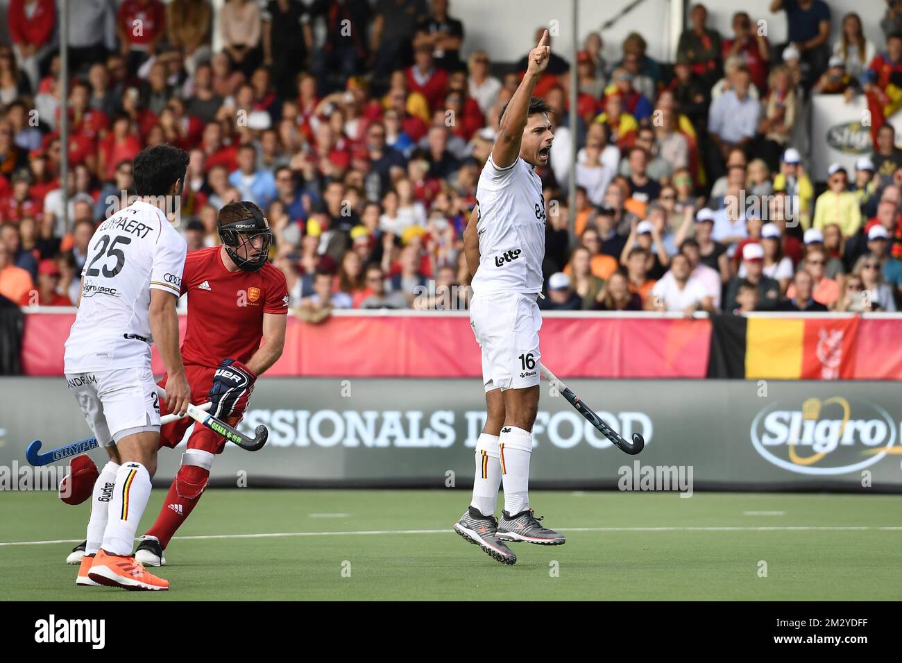 Belgium's Alexander Hendrickx celebrates after scoring during a hockey ...