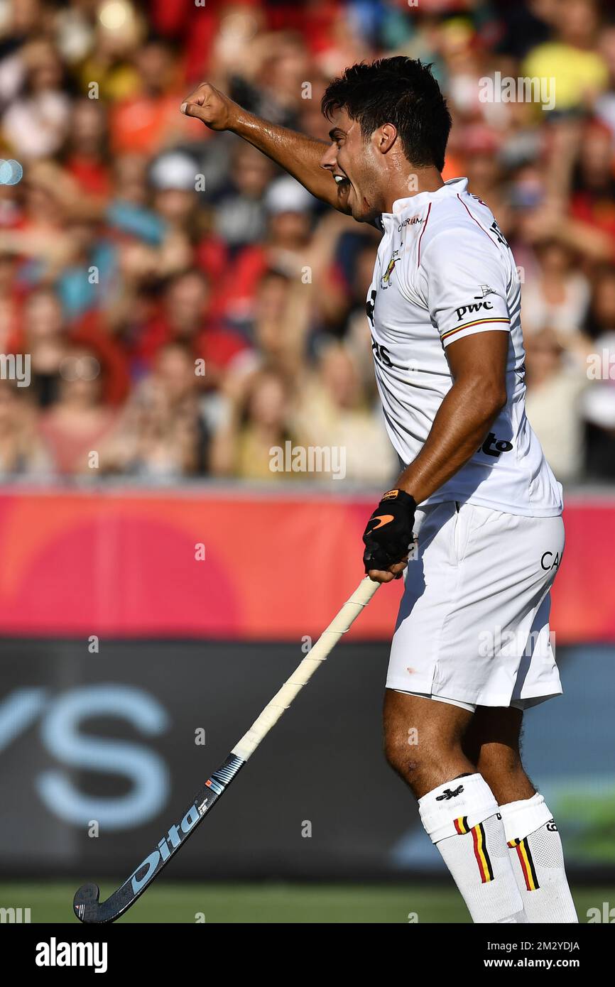 Belgium's Alexander Hendrickx celebrates after scoring during a hockey ...