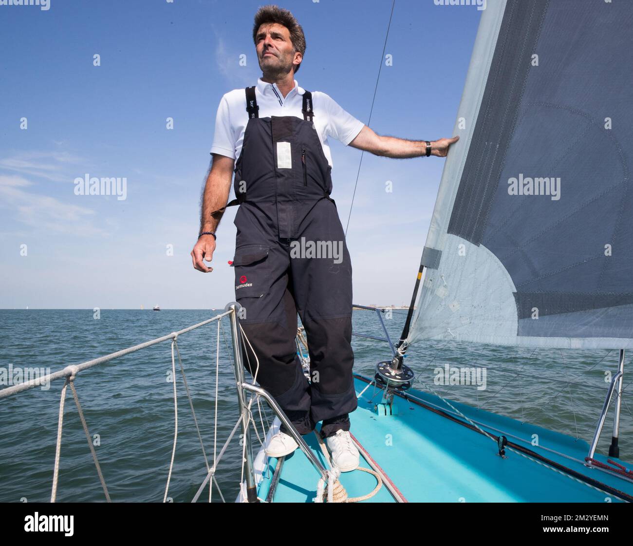 Belgian skipper Denis Van Weynbergh pictured on his boat in Oostende ...
