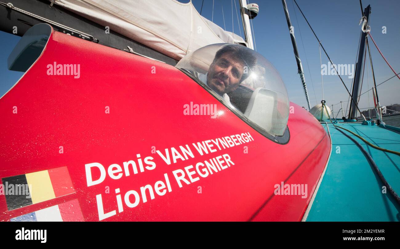 Belgian skipper Denis Van Weynbergh pictured on his boat in Oostende ...
