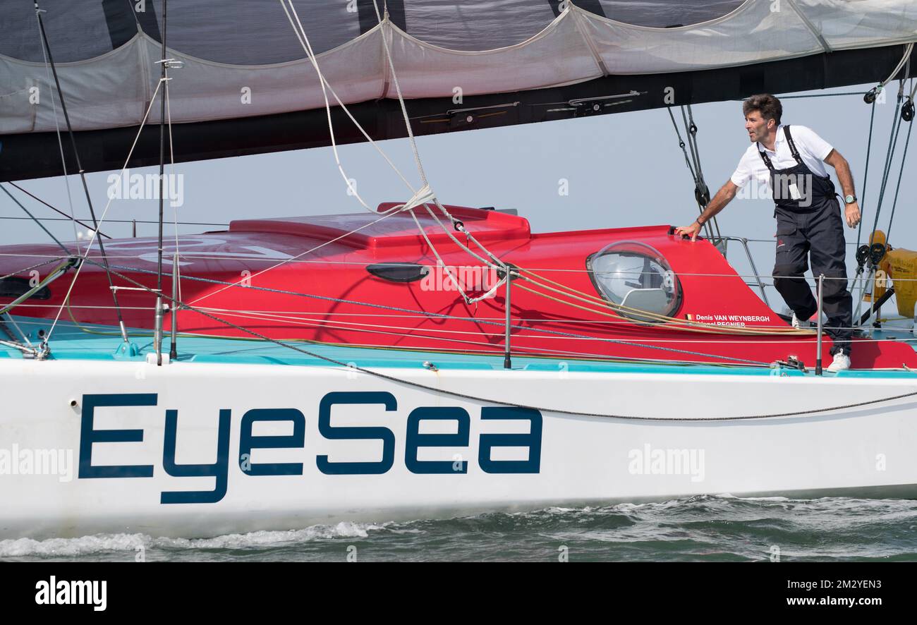 Belgian skipper Denis Van Weynbergh pictured on his boat in Oostende ...