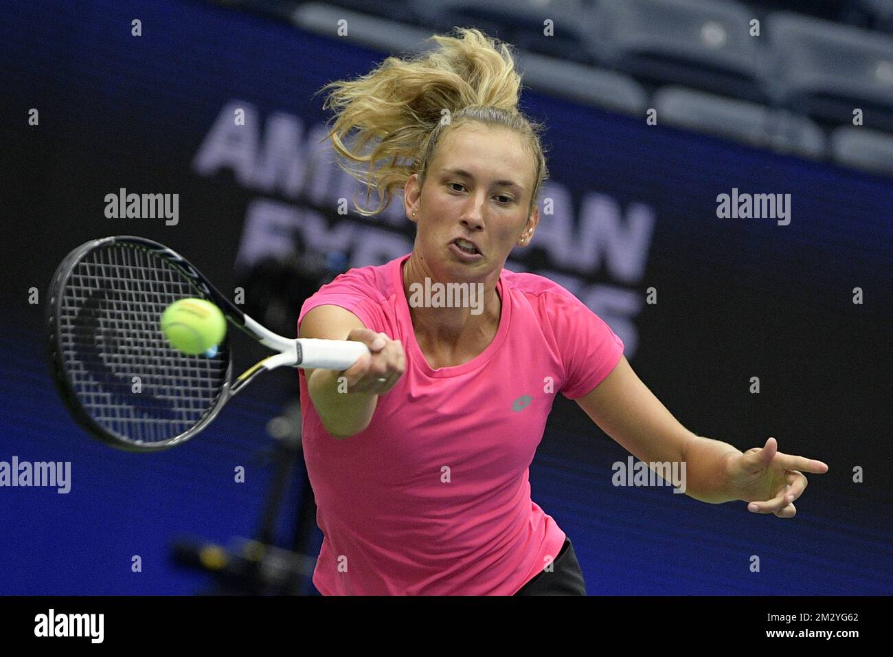 Belgian Elise Mertens pictured in action during a training practise ...
