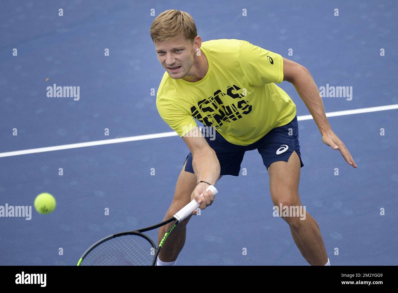 Belgian David Goffin pictured in action during a training practise ...