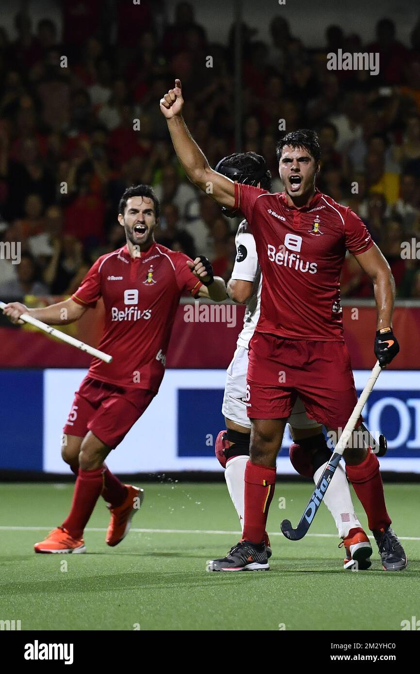 Belgium's Alexander Hendrickx celebrates after scoring during a hockey ...