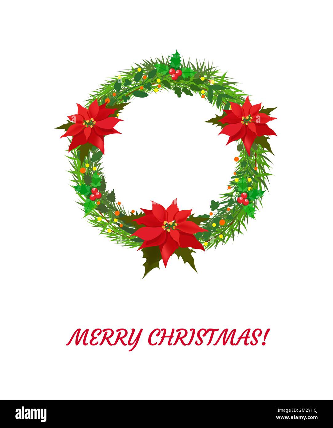 Bright colorful traditional wreath made of pine and leafy twigs, red ...