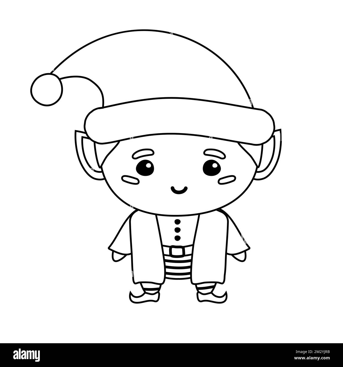 Vector flat hand drawn outline Santa elf Stock Vector Image & Art - Alamy