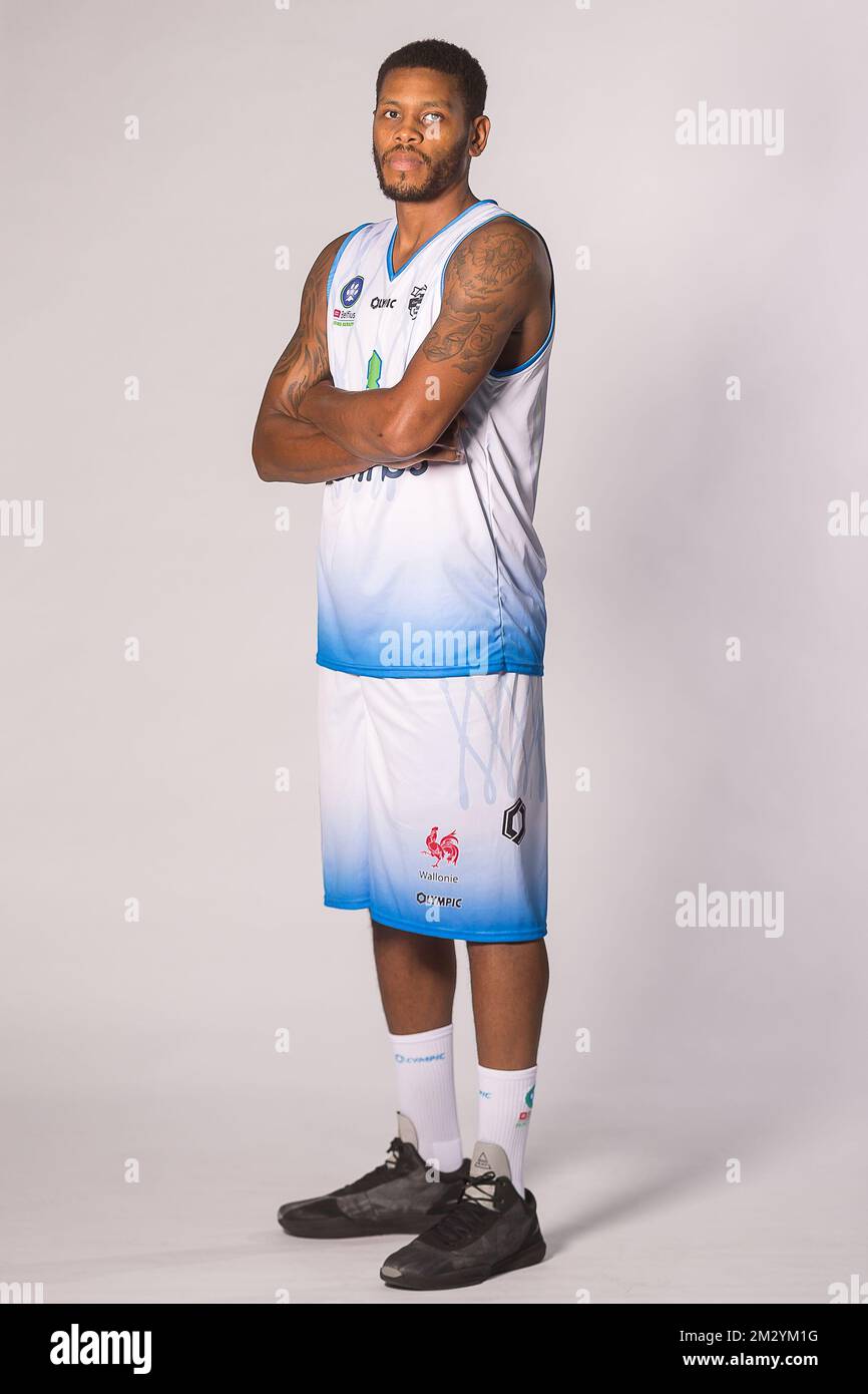 Mons' Justin Cage poses at a photoshoot of Belgian Basketball team ...