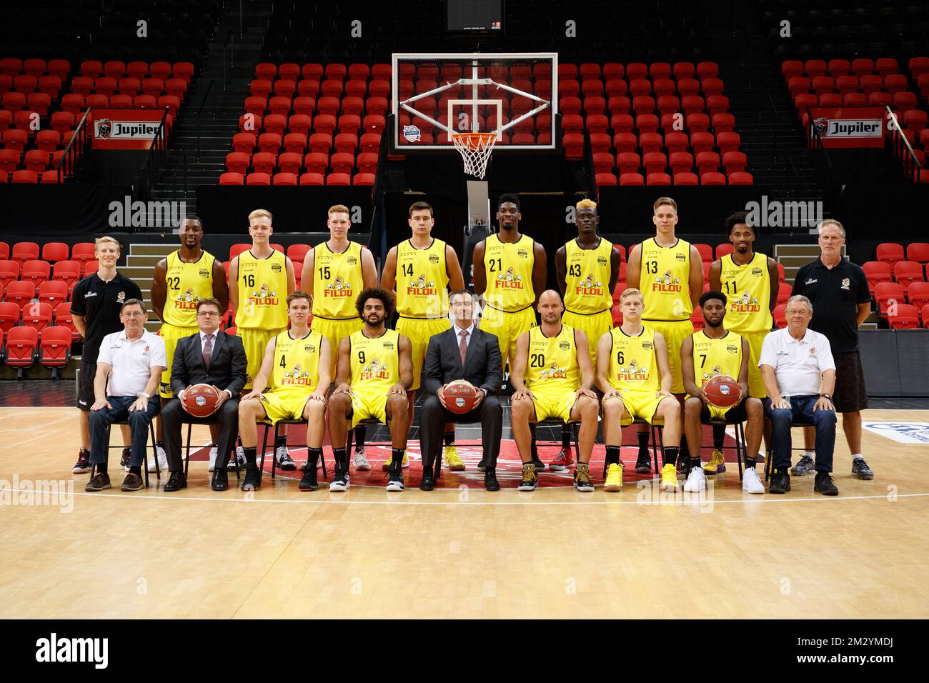 (up L-R) Oostende's athletic coach Thomas Huyghe, Oostende's MiKyle ...